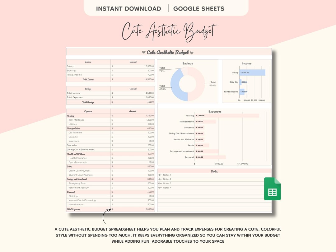 Cute Aesthetics Budget Spreadsheet – Organize Your Finances With a Fun ...