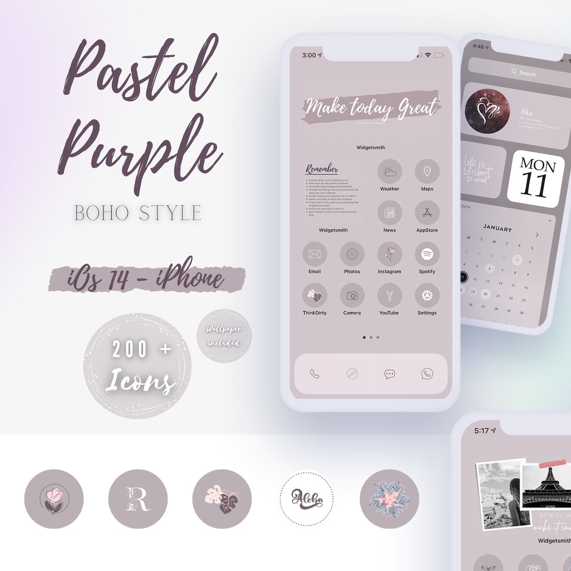 Ios App Icons Aesthetic Pastel Purple/pink Round & Square - Etsy