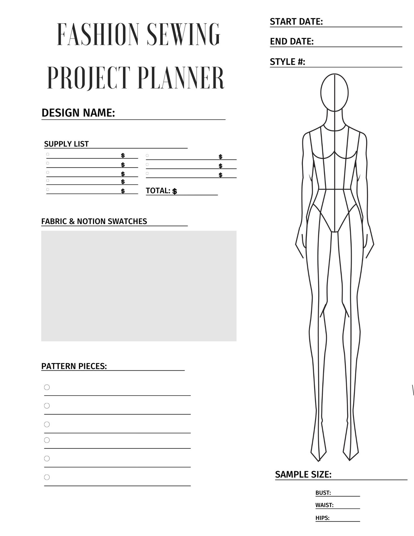 Fashion Sewing Planner Template - Etsy