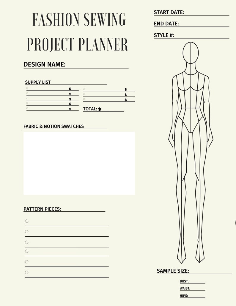 Fashion Sewing Planner Template - Etsy