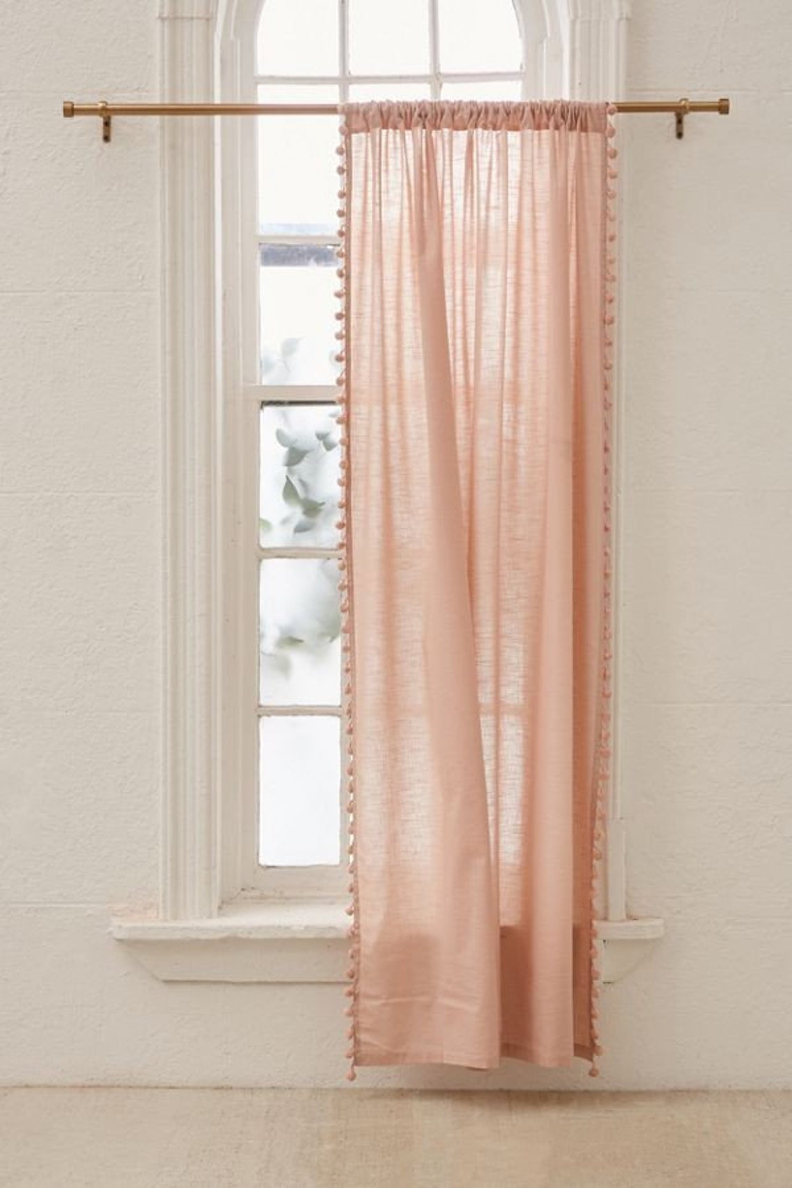 Pom Pom Trim Curtain Natural Linen Panel Boho Custom Window - Etsy