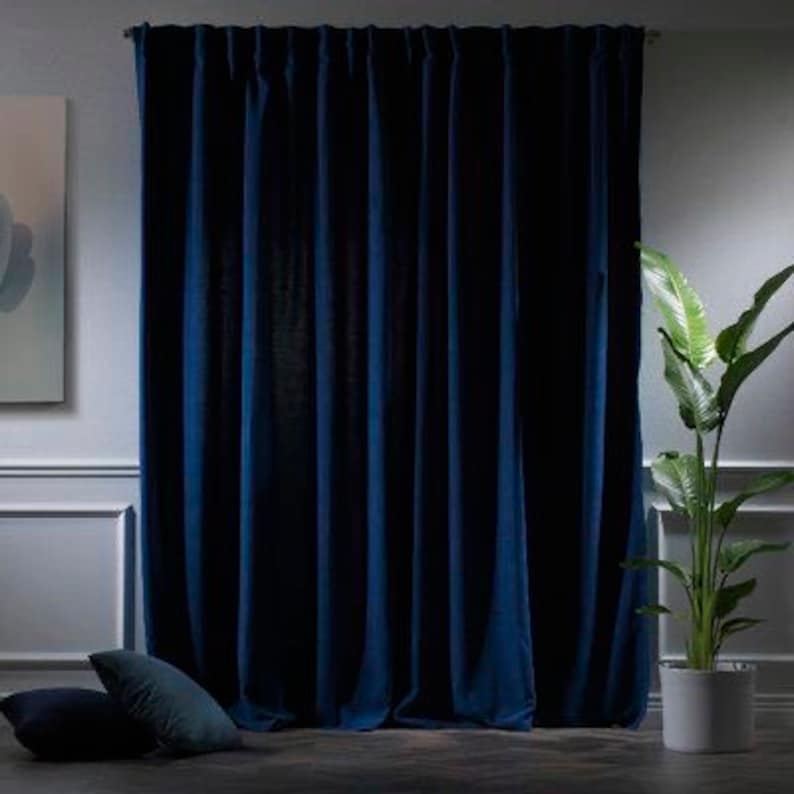Double Pinch Pleat Blue Velvet Curtain Living Room Custom - Etsy