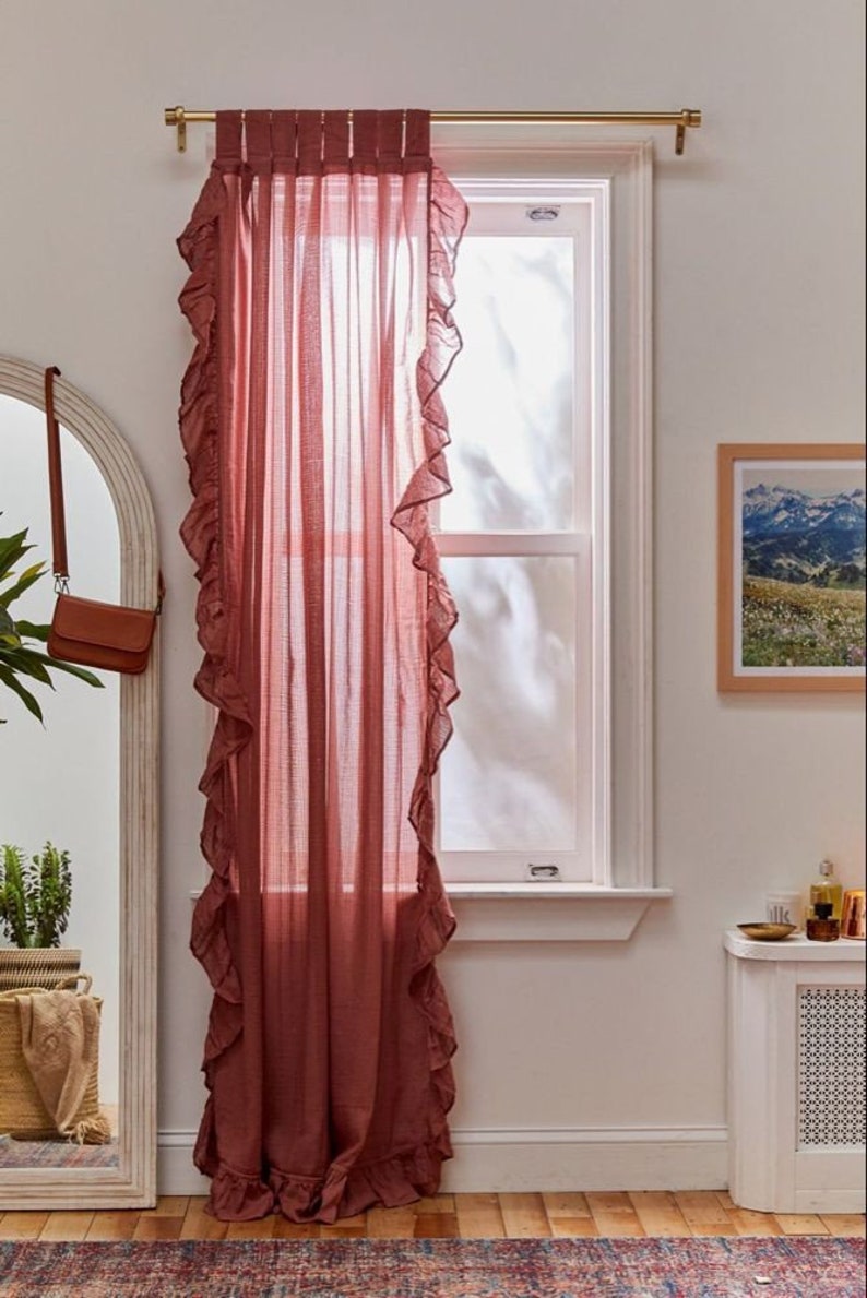 Linen Ruffle Curtain Custom Linen Panel Boho Ruffle Designer - Etsy