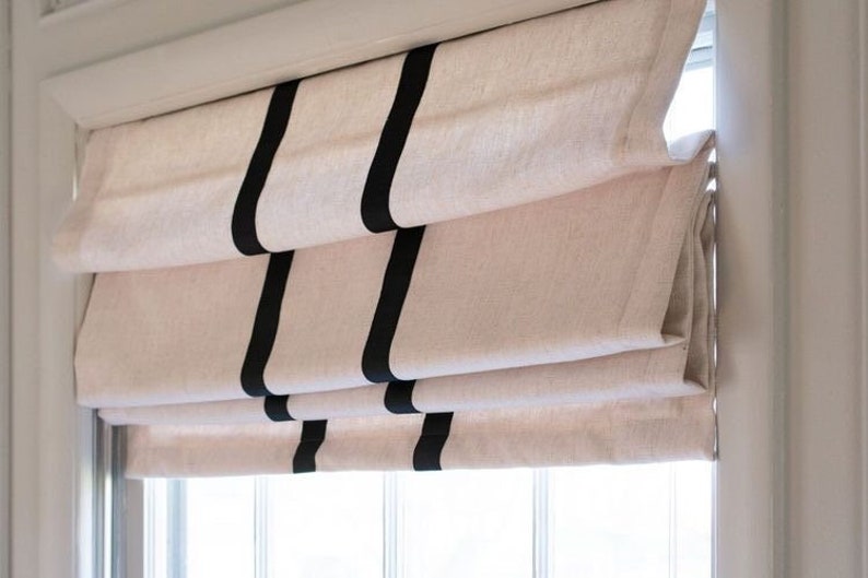 Cotton Blend Flat Roman Shades With Trim Roman Shade With - Etsy