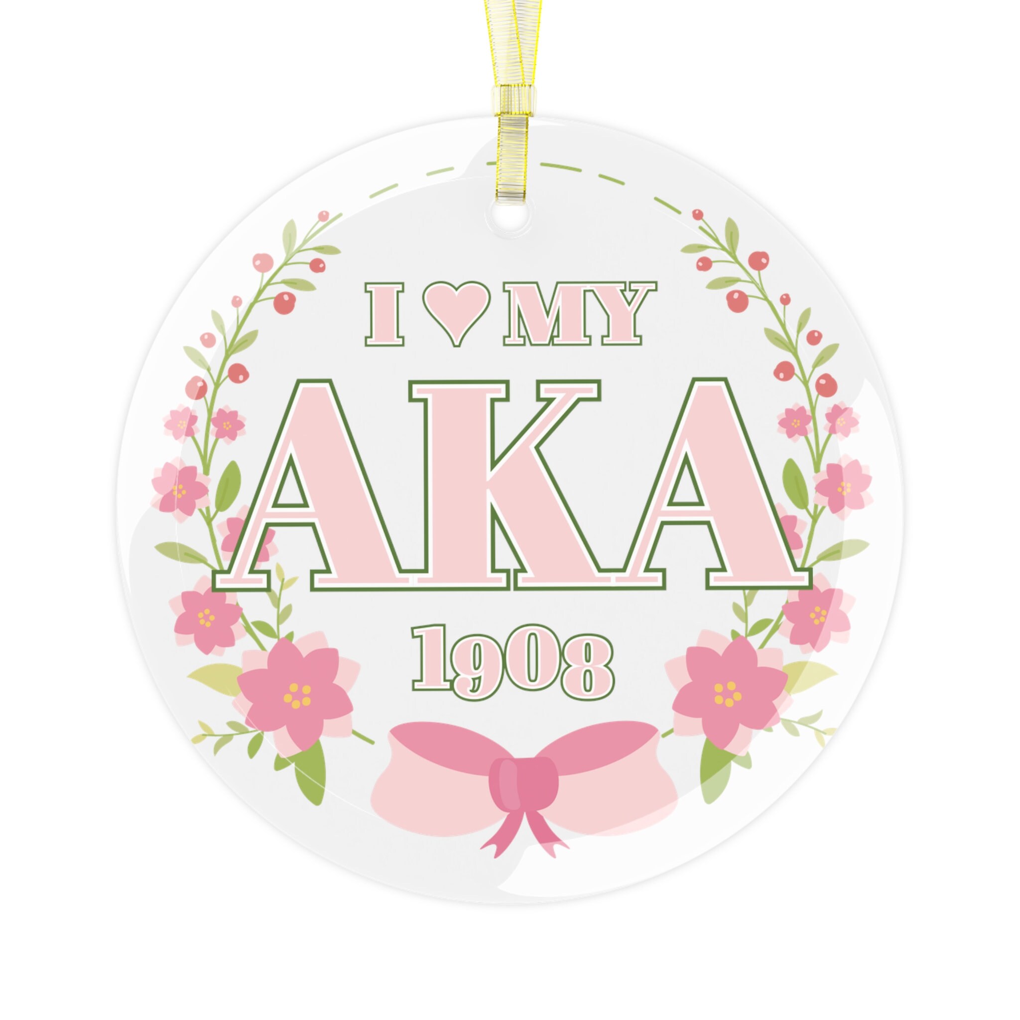 AKA 1908 Glass Christmas Ornament, Alpha Kappa Alpha, I Love My AKA ...