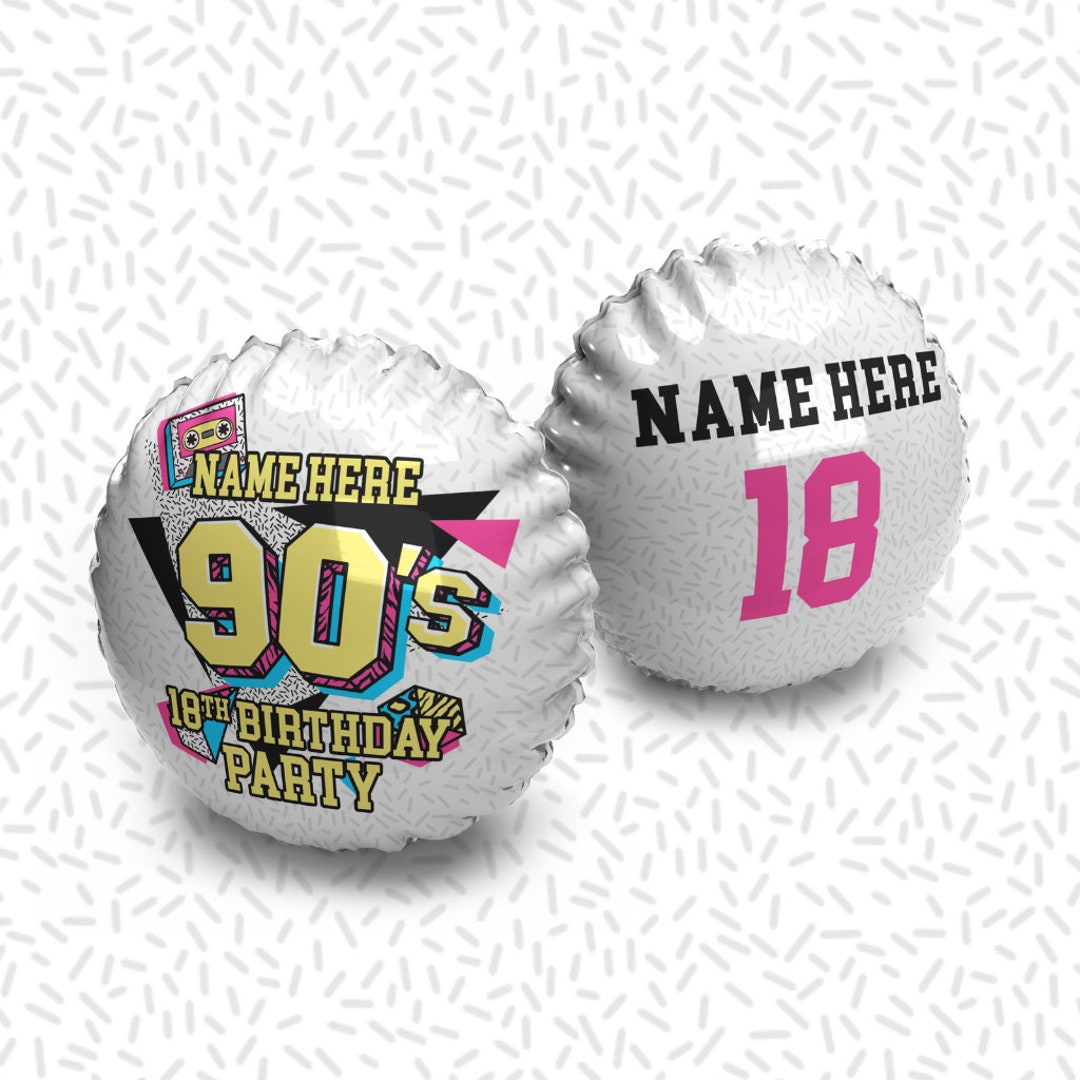 Personalized Birthday Party Balloon, 90s Theme, Vintage White ...