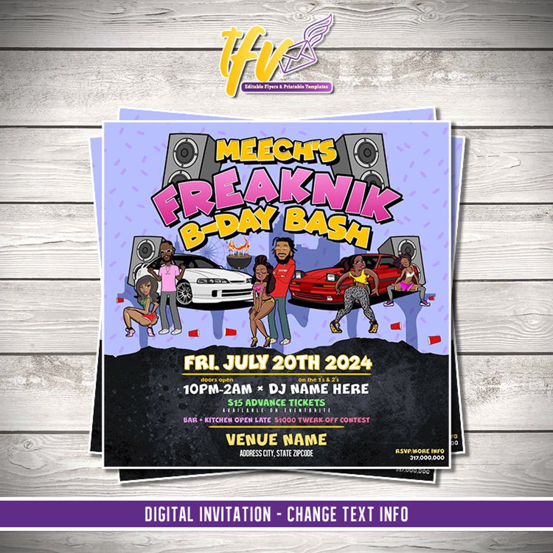 Editable Freaknik Invitation, Freaknik Theme, Birthday Invite, Freaknik ...