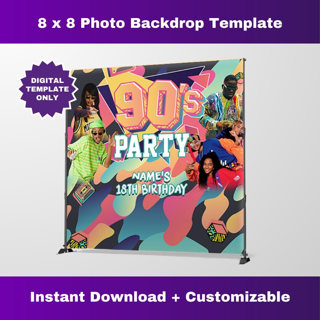 90s Party Backdrop, Birthday Backdrop, 90s Party Birthday Backdrop, 90s ...