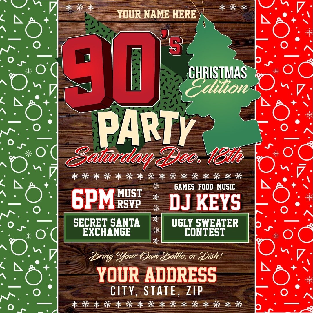 Christmas Invitation Template, 90s Christmas Party, 90s Holiday Party ...