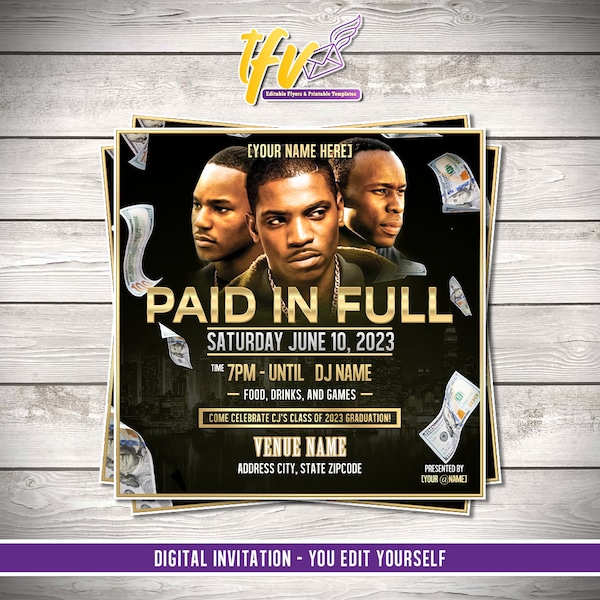Paid in Full Party Invitations - Etsy