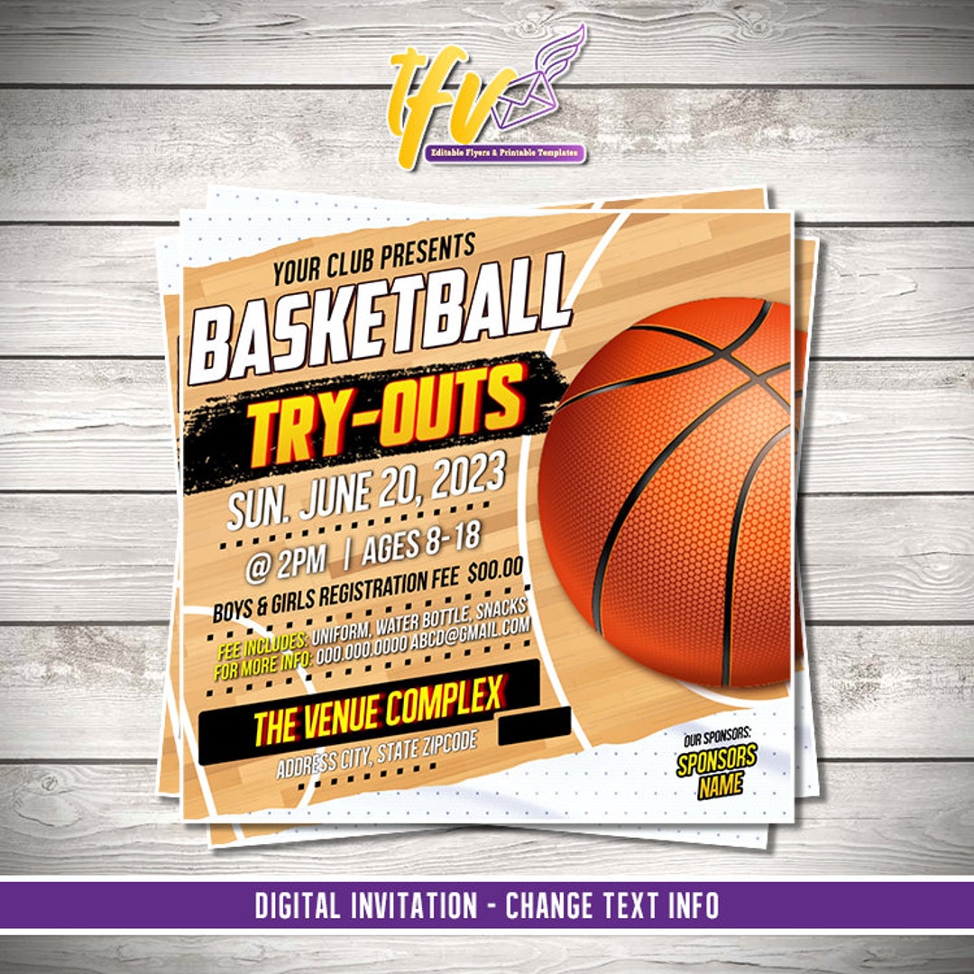 Basketball Try Outs Flyer, Basketball Tryouts Invitation, Basketball ...