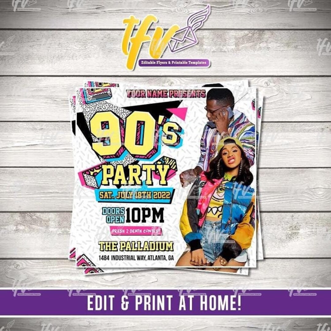90s Birthday Invite, 90s Party Invitation, 90s Party, 90s Party Flyer ...