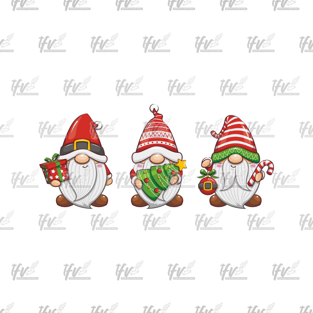3 Christmas Gnome Set, Cute Clipart, Gnome Clip Art, Holiday, Christmas ...