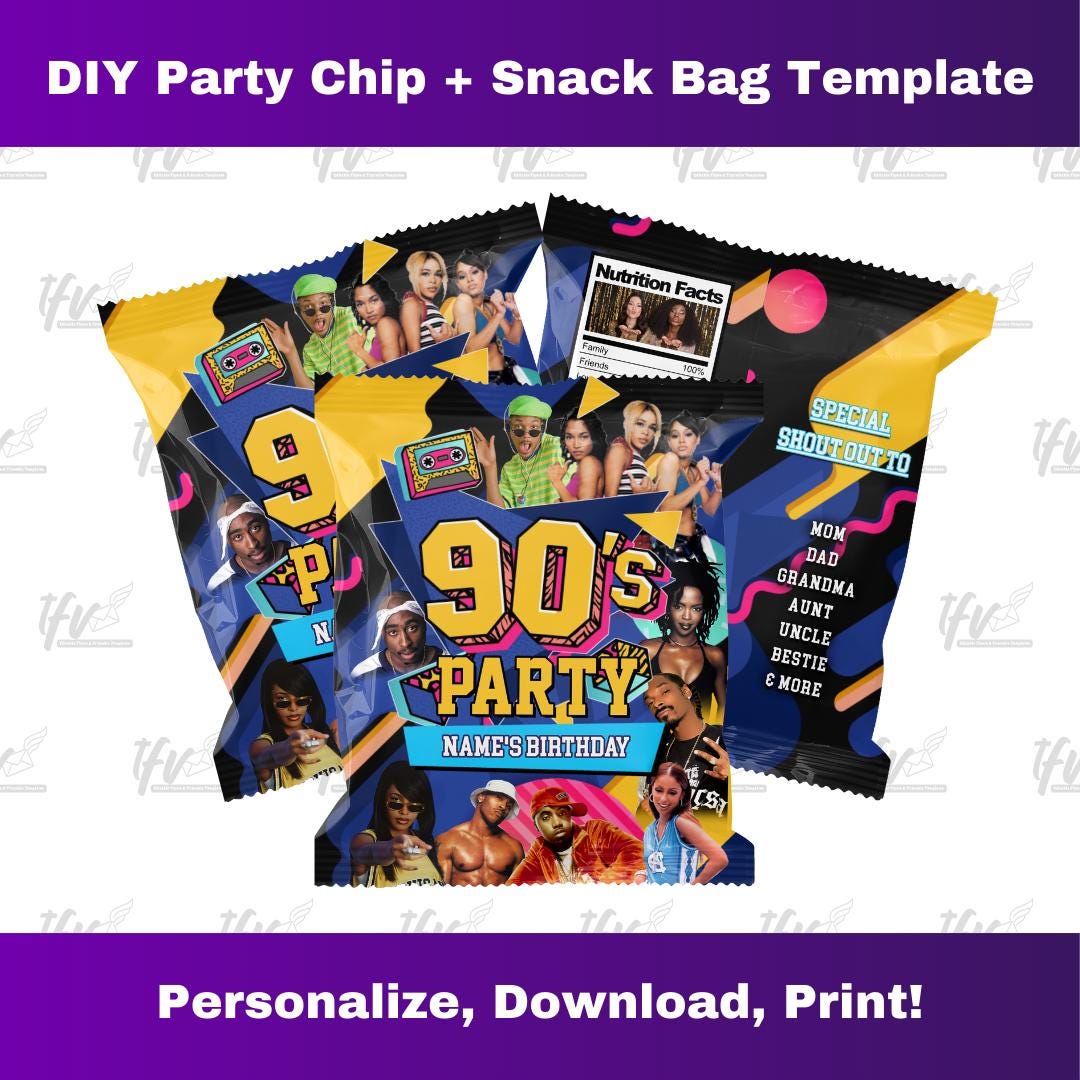 Custom Chip Bag, 90s Party, Chip Bags, Chips, Party, 90s Party Chip ...