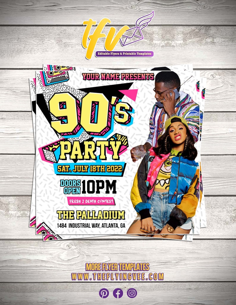 EDITABLE 90's Party Invitation Club Flyer Template - Etsy Ireland