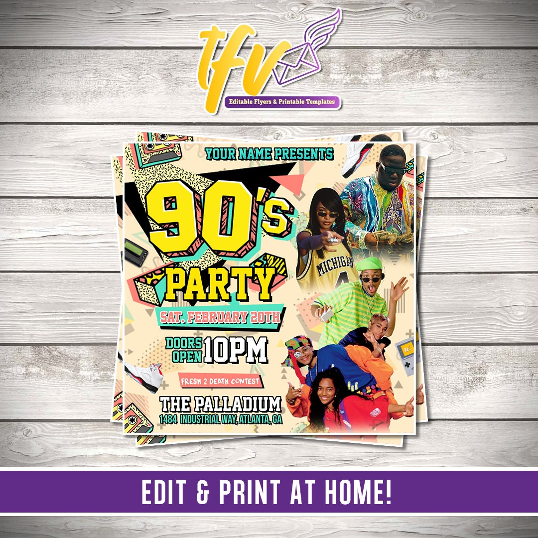 90s Party Invitation, Editable 90s Birthday Invitation, Instant ...