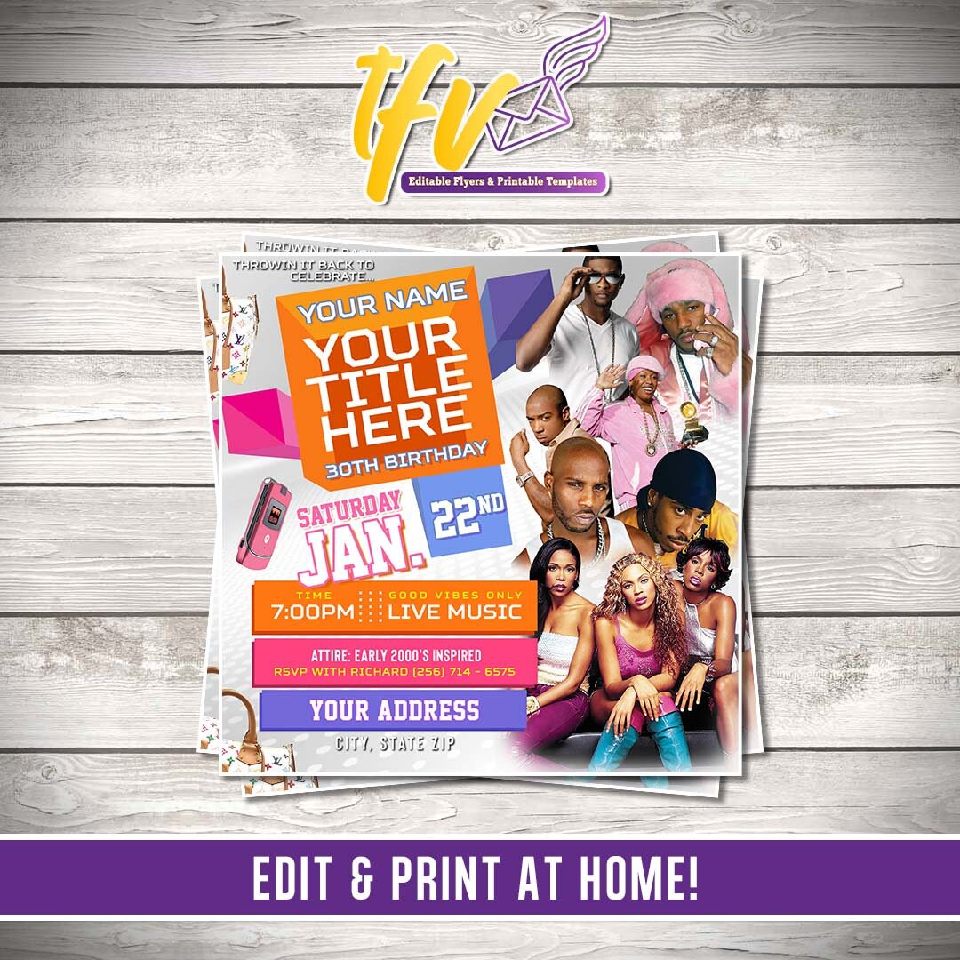 Digital Invitation 2000s Party Invitation, Blank 106 & Park Theme Party ...
