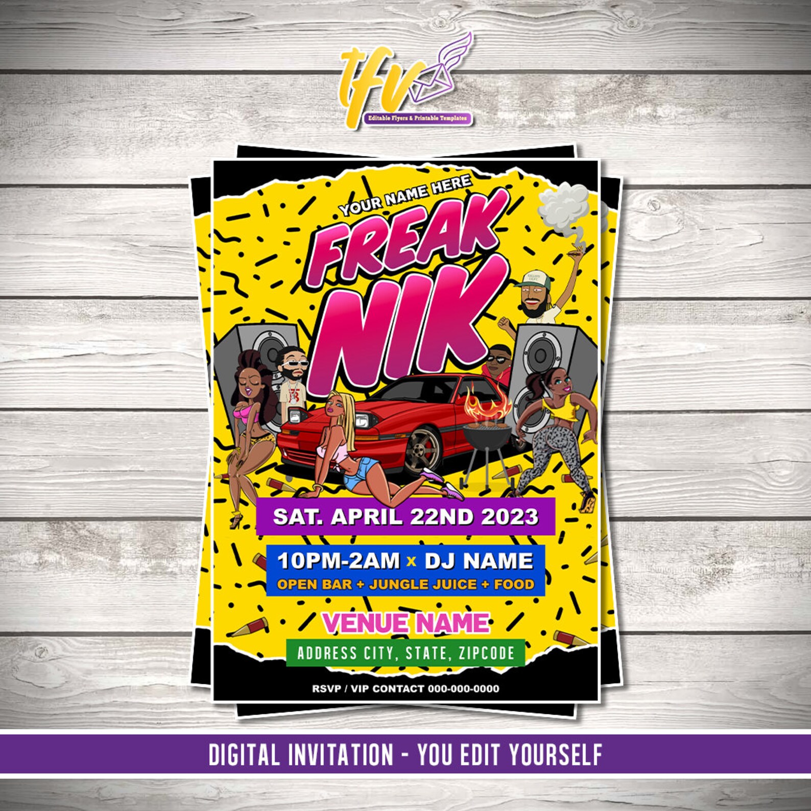 90s Freaknik Party Flyer, Editable Invitation, Freak Nik Party Flyer ...