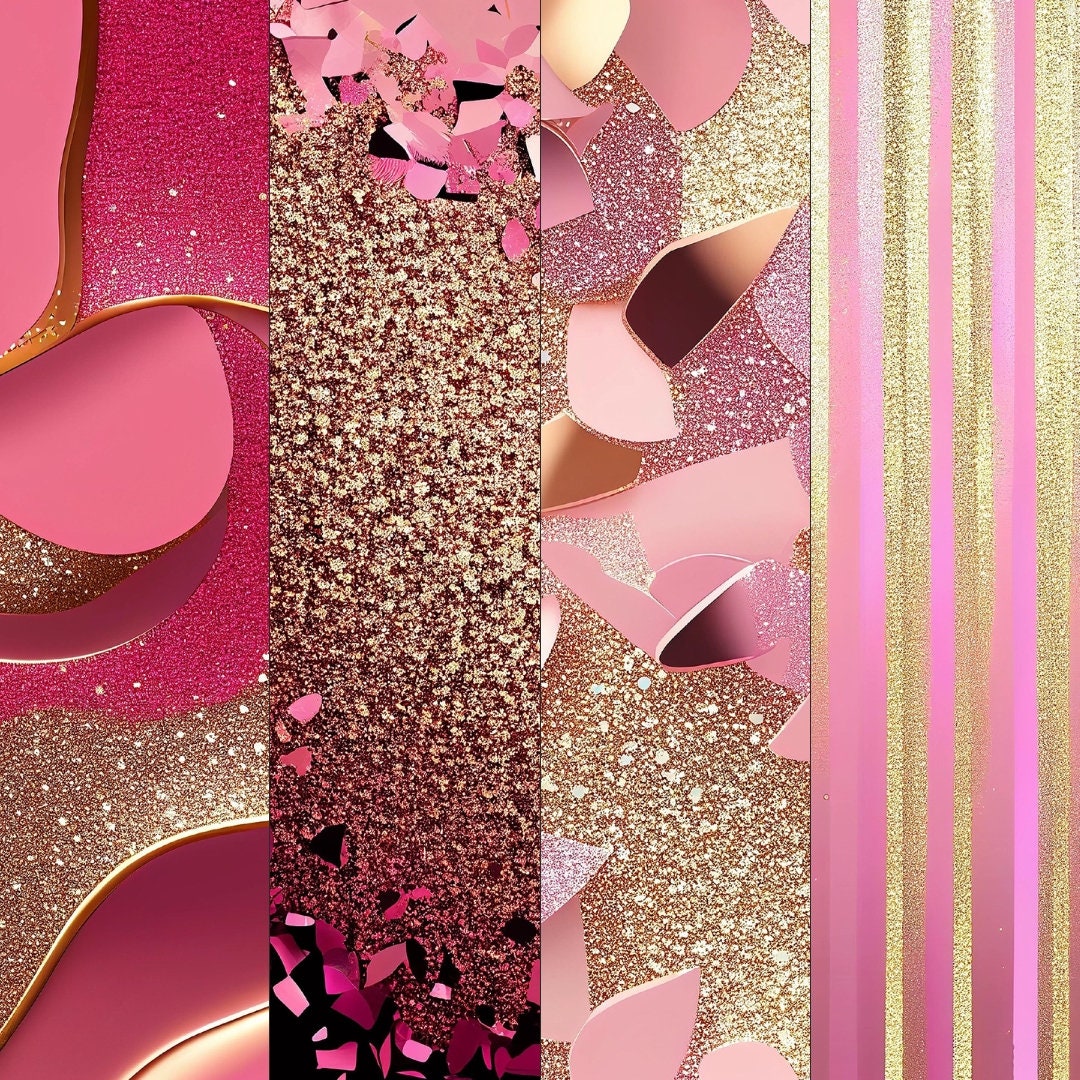 Pink Gold Digital Paper, Pink Digital Paper Bundle, Digital ...