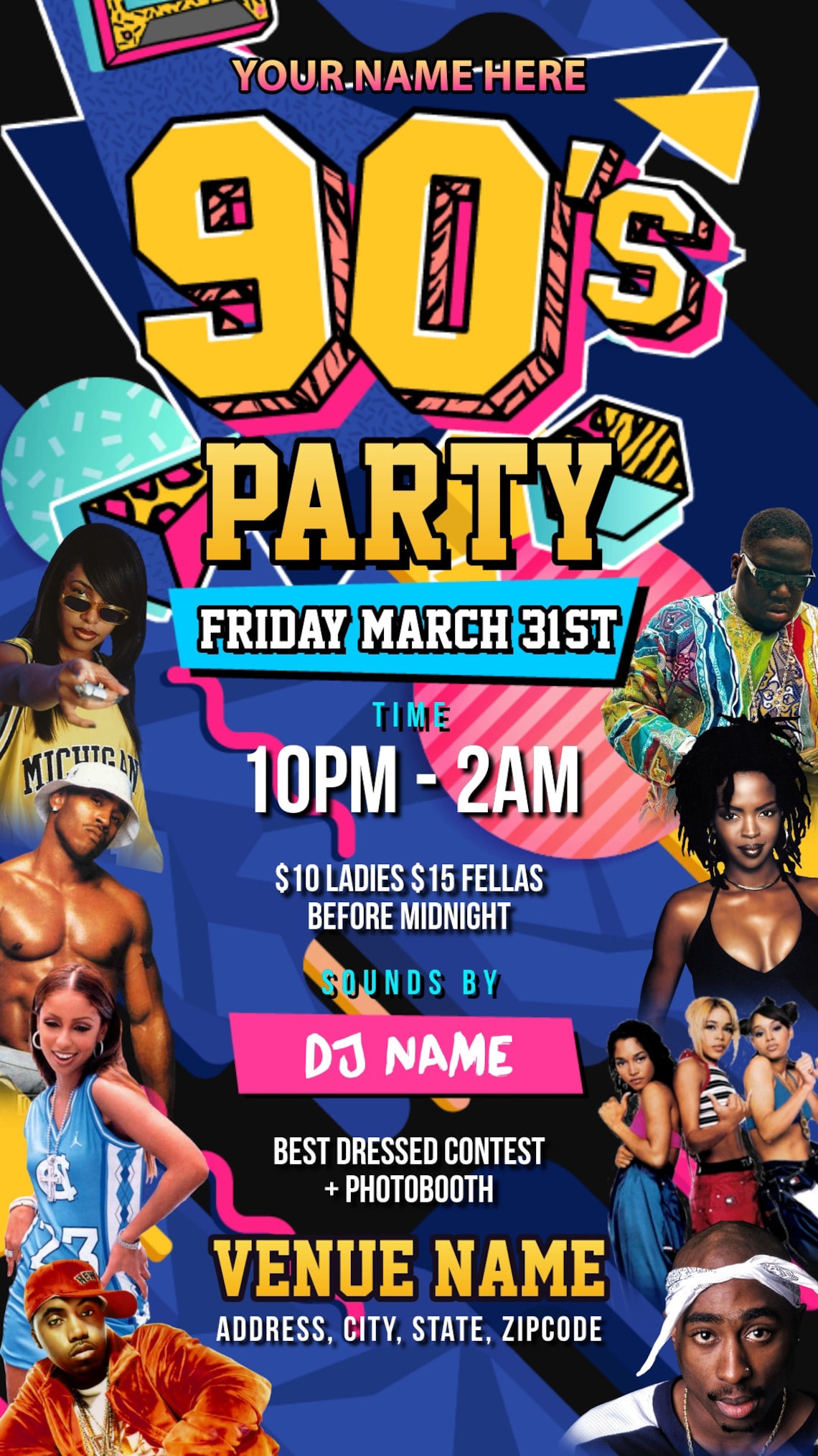 90s Party Invitation, 90s Party Decoration, 90s Party Invite, Editable ...