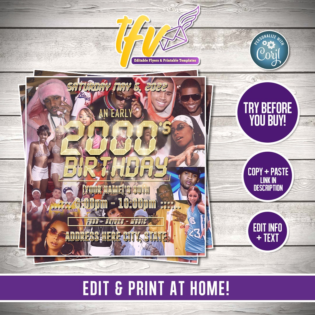 Digital Invitation an Early 2000s Editable Flyer 90s 2000s - Etsy