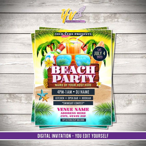 Pool Beach Theme Party Invitation - Etsy