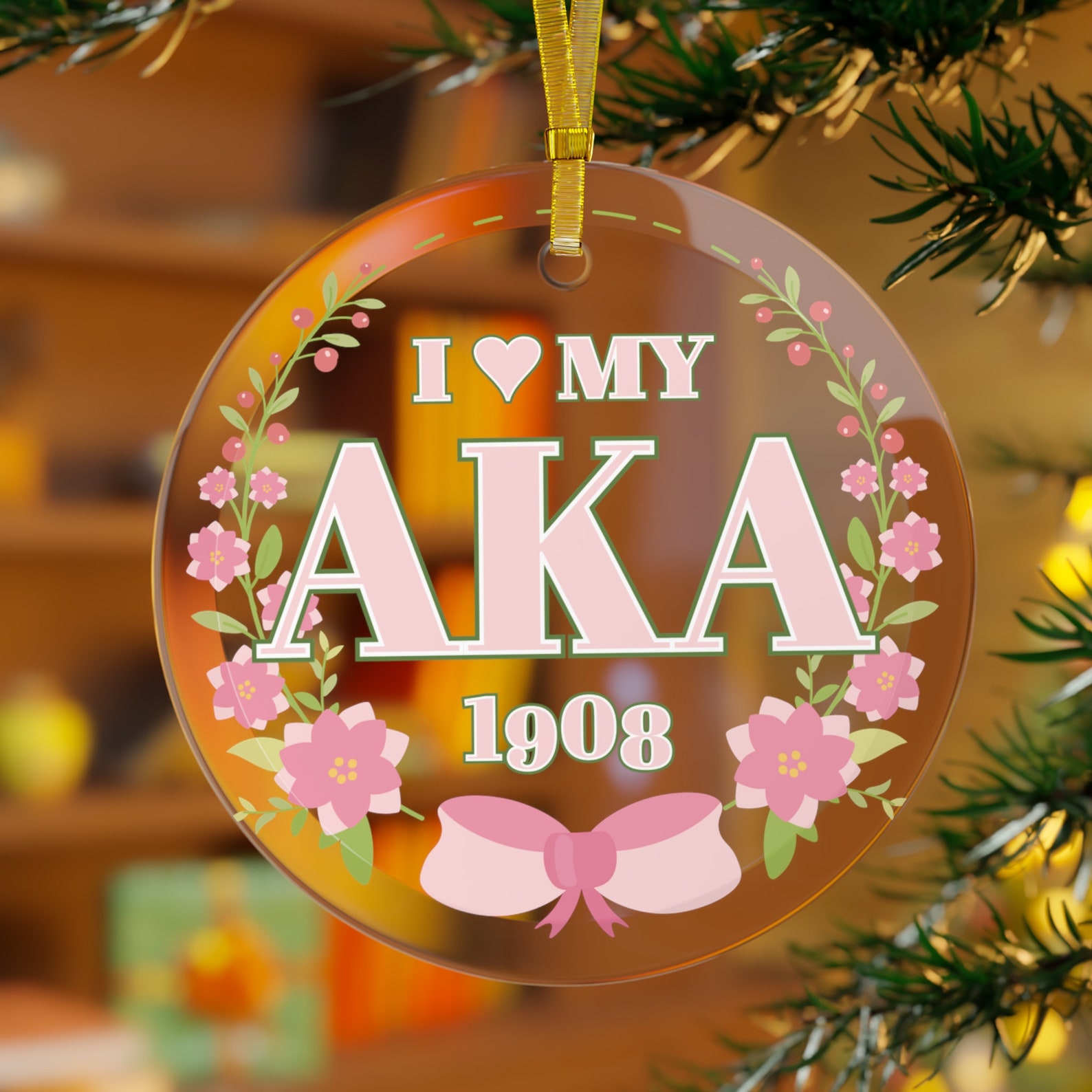 AKA 1908 Glass Christmas Ornament, Alpha Kappa Alpha, I Love My AKA ...