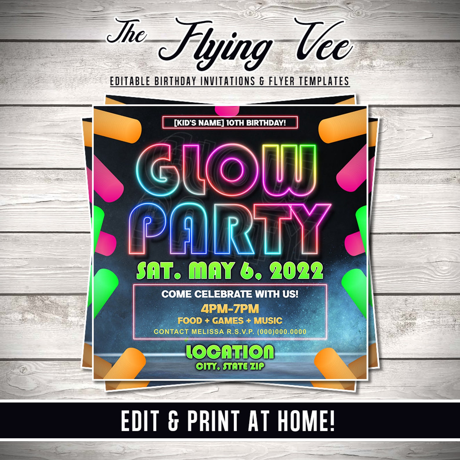 Editable Glow Party Flyer, Instant Download, Glow in the Dark ...