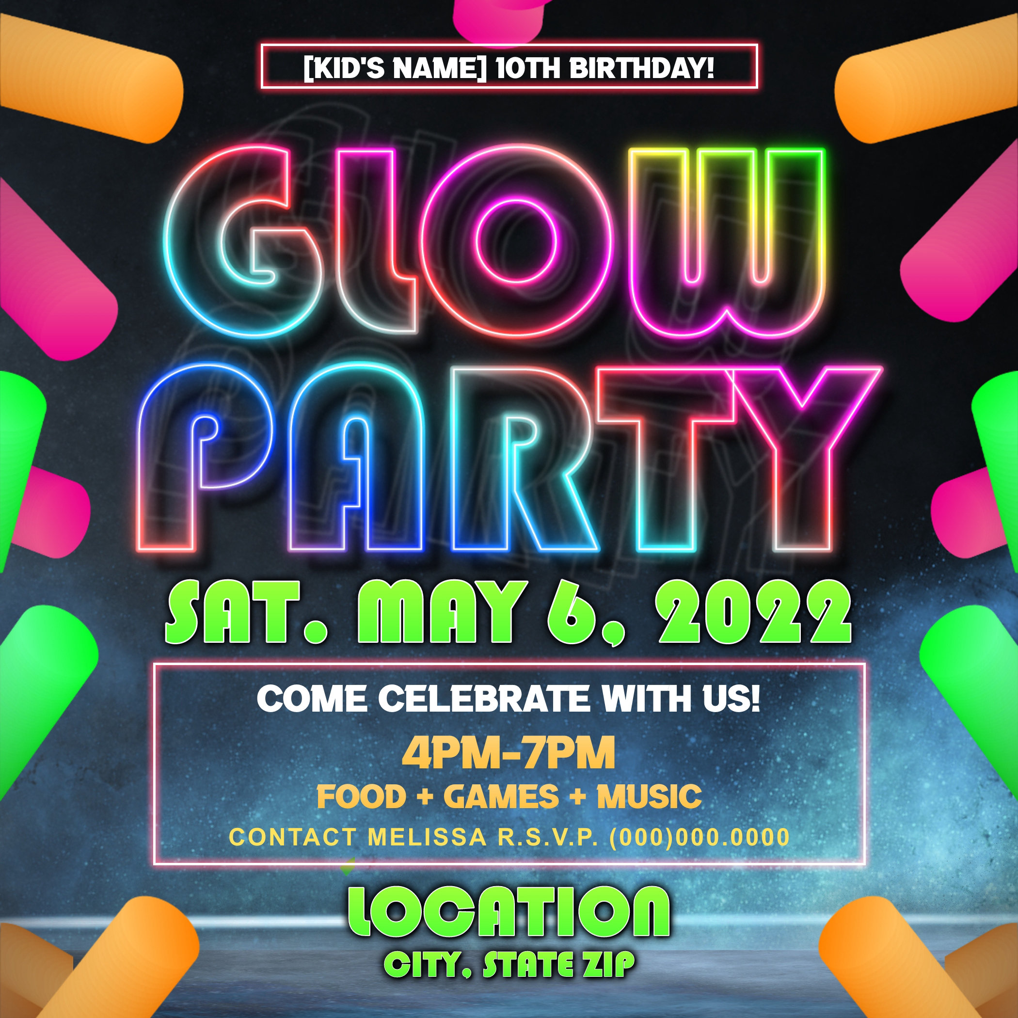 Editable Glow Party Flyer, Instant Download, Glow in the Dark ...