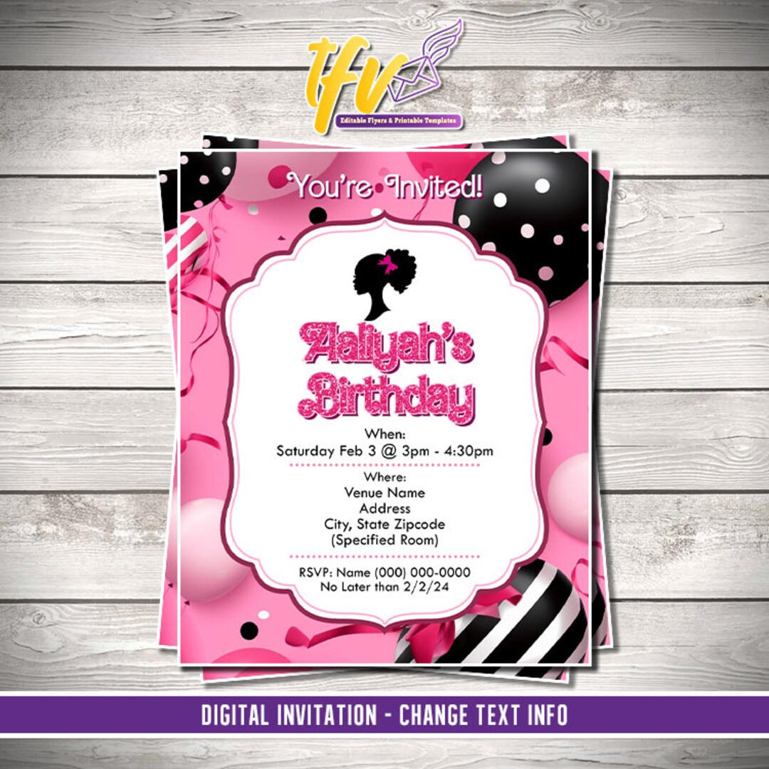 Girl Birthday Flyer, Fashion Doll Party Invitation, Girl's Birthday ...