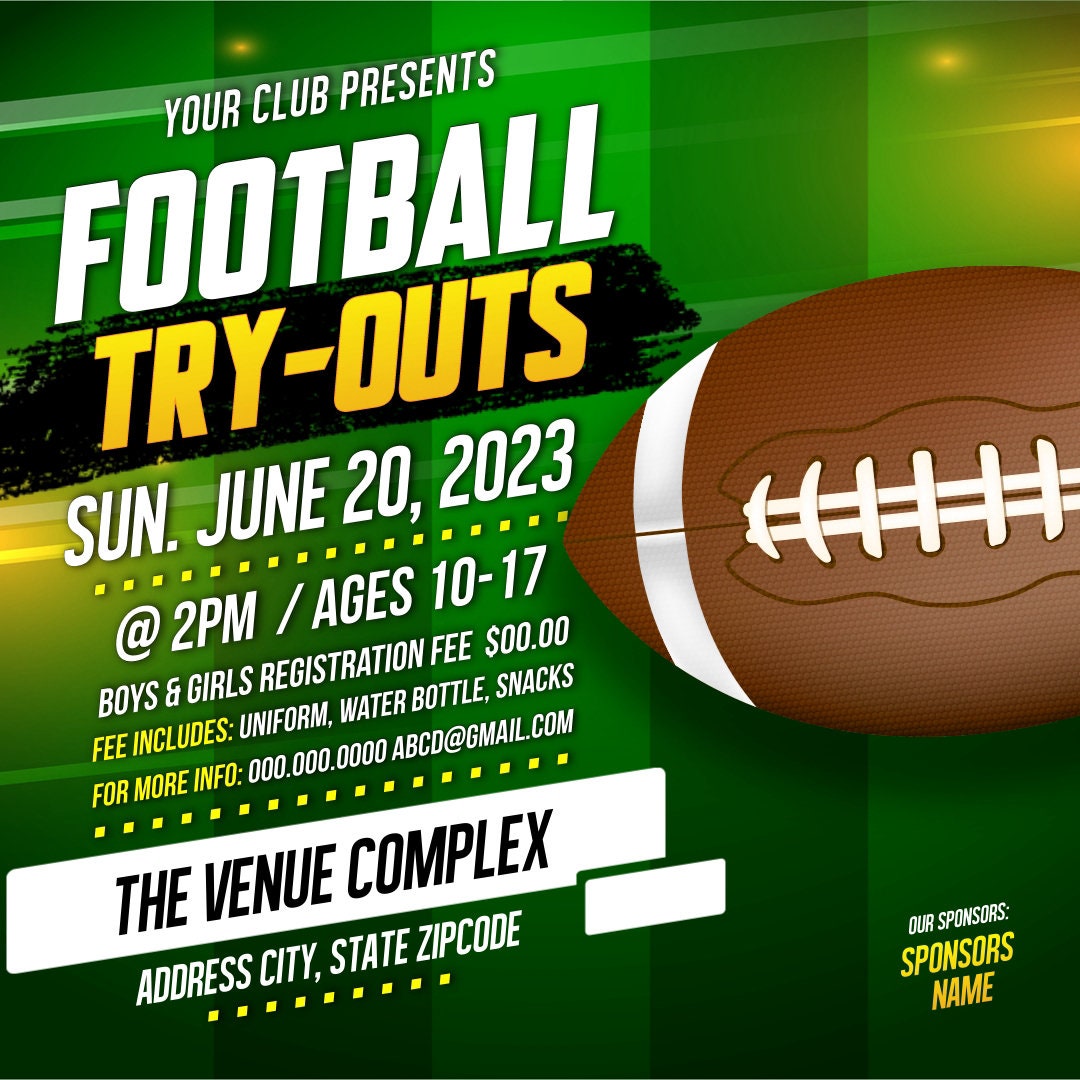 Football Tryout Flyer, American Football, Sports Invitation, American ...