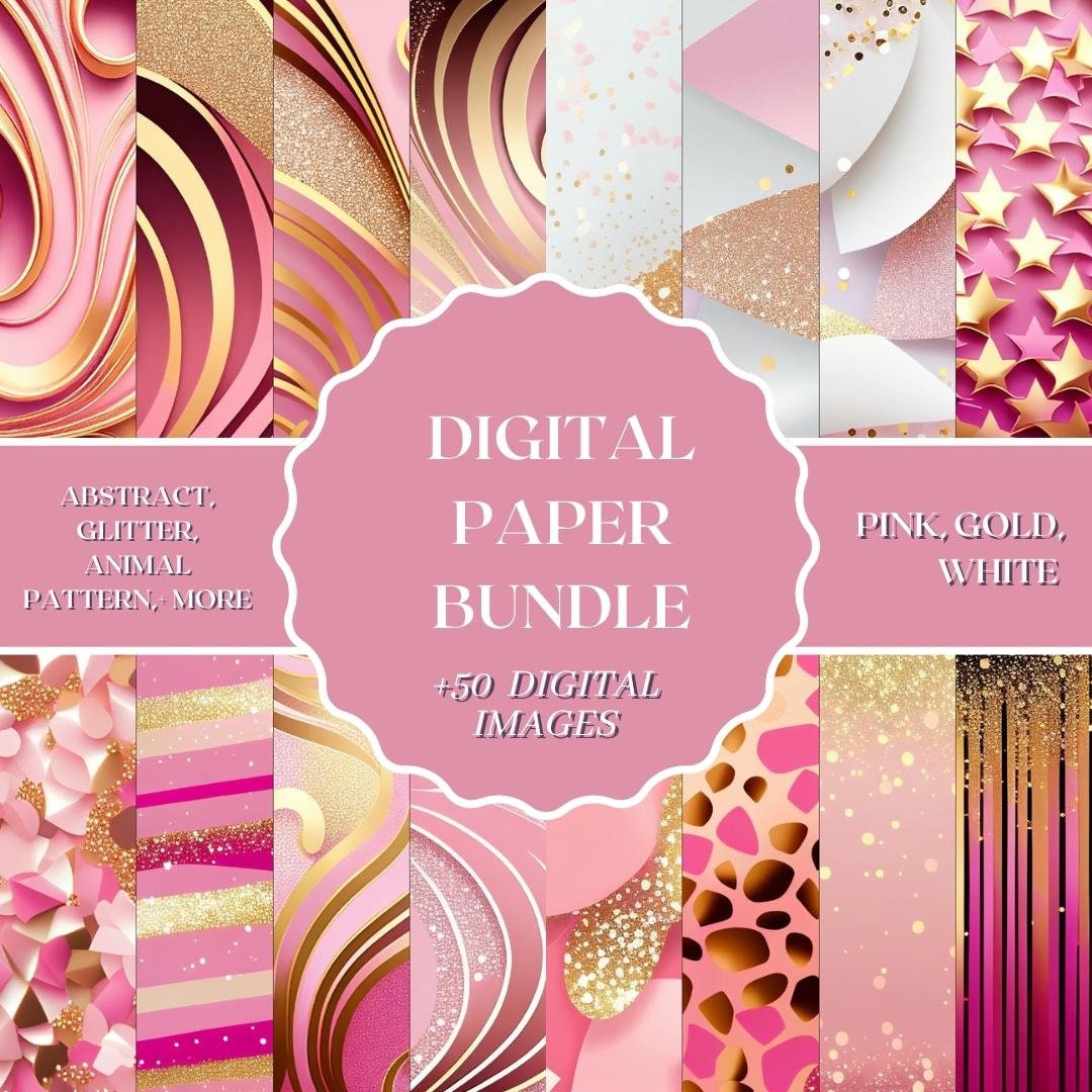 Pink Gold Digital Paper, Pink Digital Paper Bundle, Digital ...