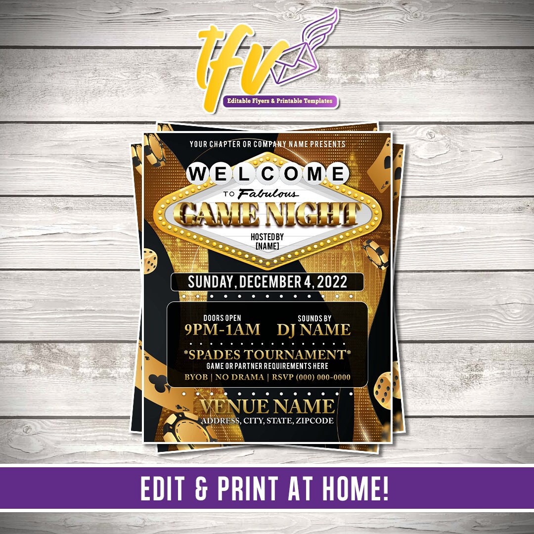 Game Night Flyer, Game Night Invitation, Las Vegas Night, Vegas Nights ...
