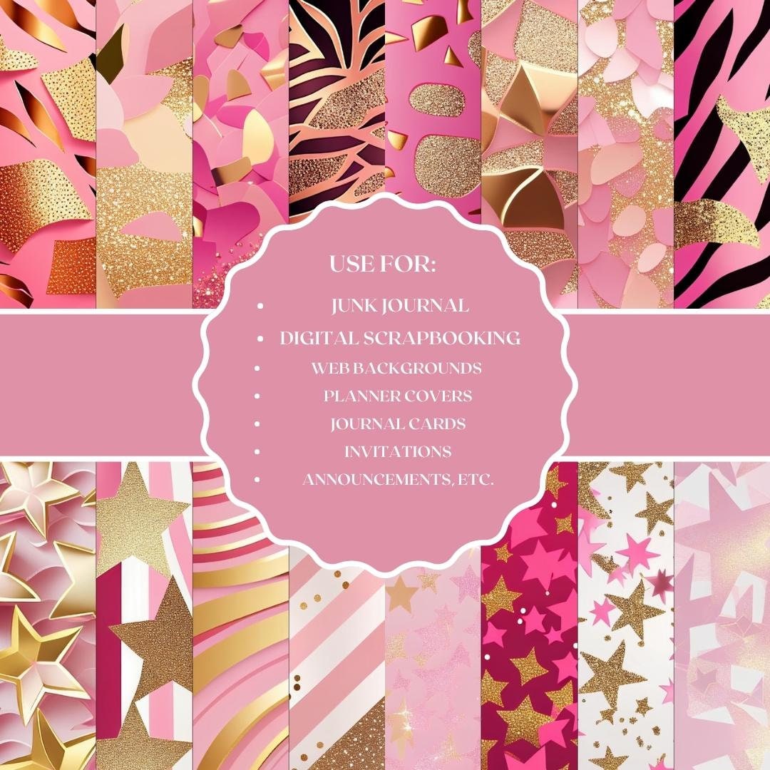 Pink Gold Digital Paper, Pink Digital Paper Bundle, Digital ...