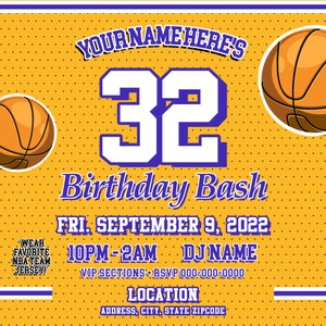 Digital Invitation Los Angeles Laker Theme Birthday Invitation ...