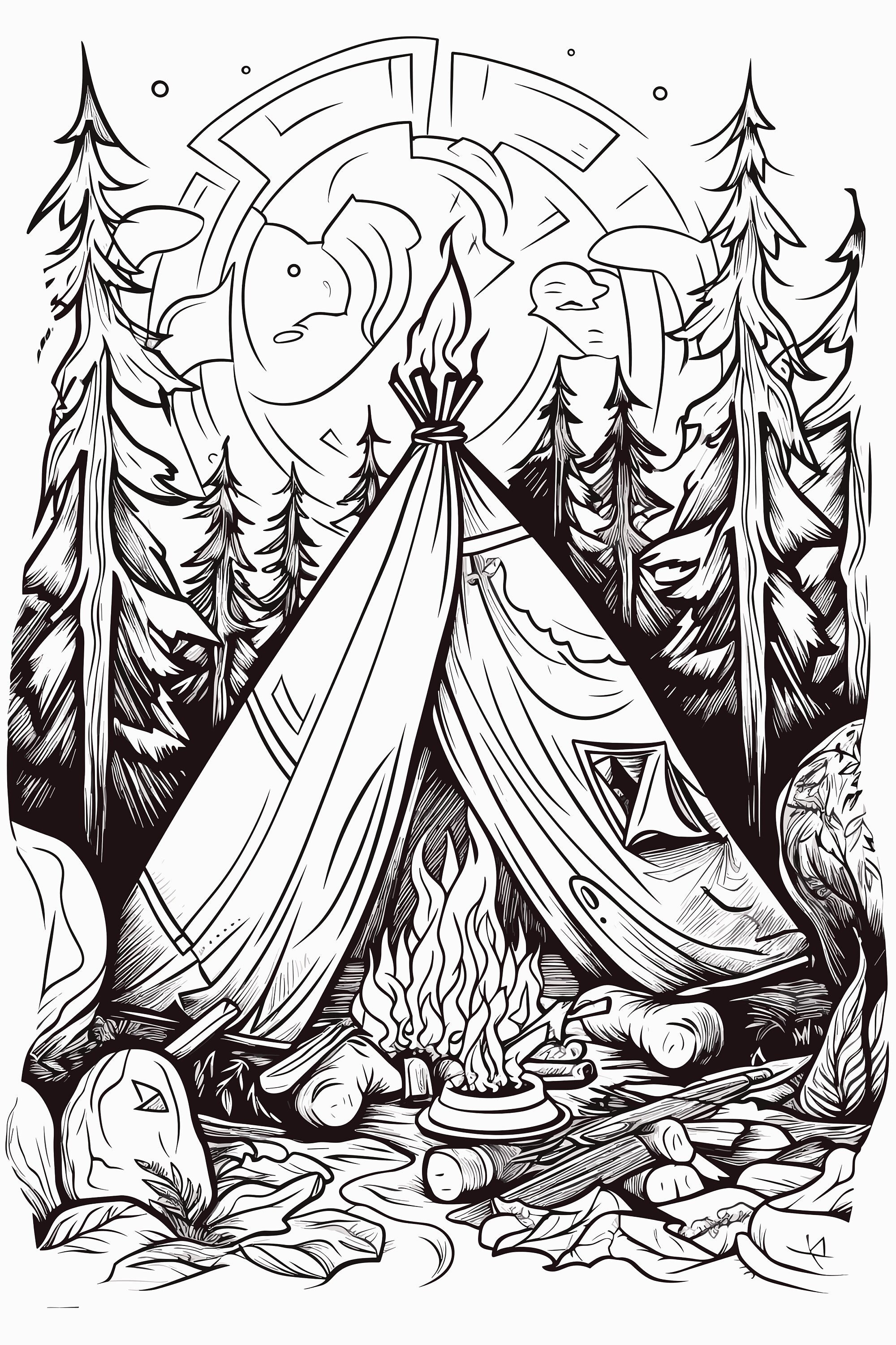 Camping Coloring Page, Camp, Coloring Book Page, Adult Coloring Book ...
