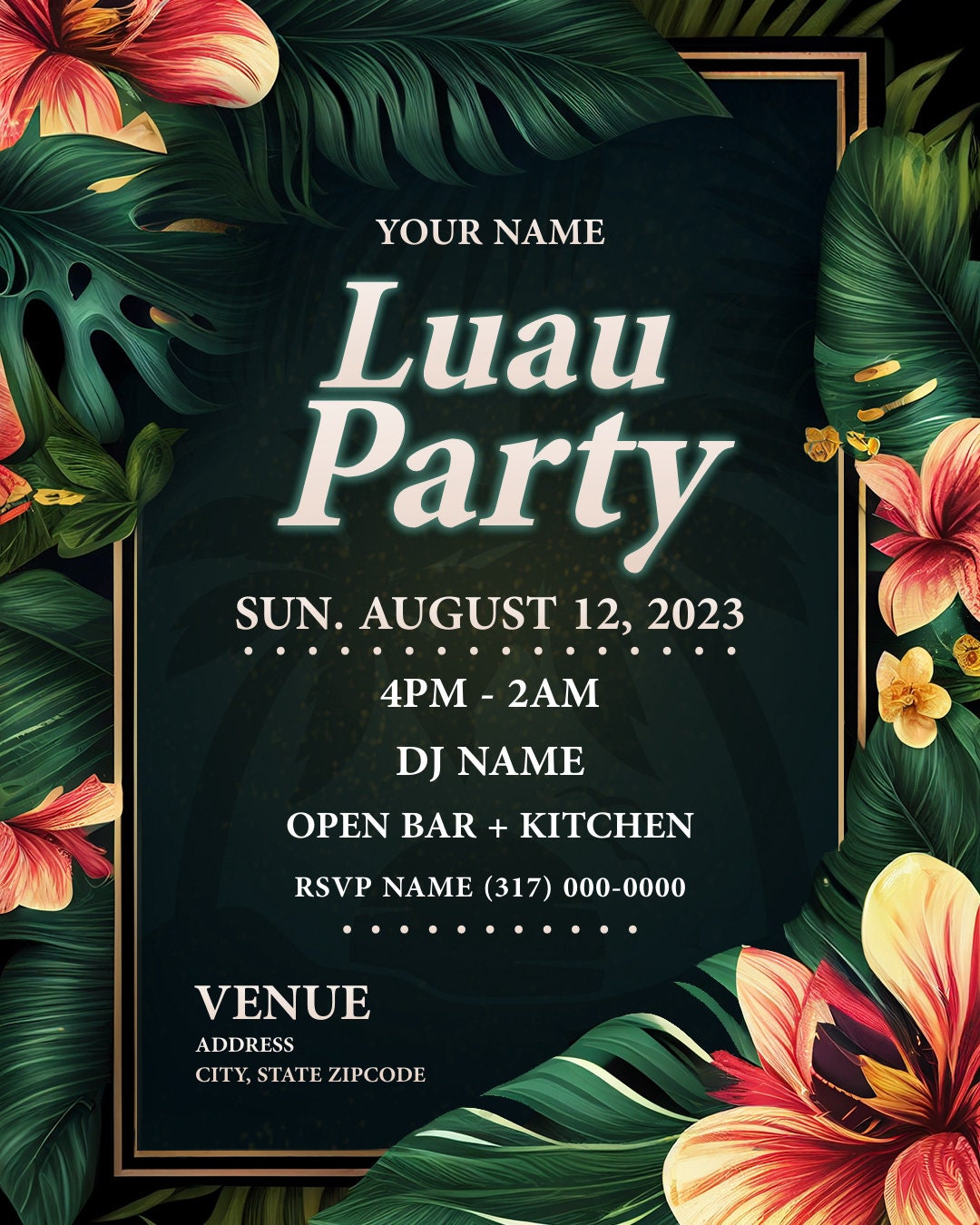 Luau Party Flyer, Luau Flyer, Luau Theme Invitation, Printable Invite ...