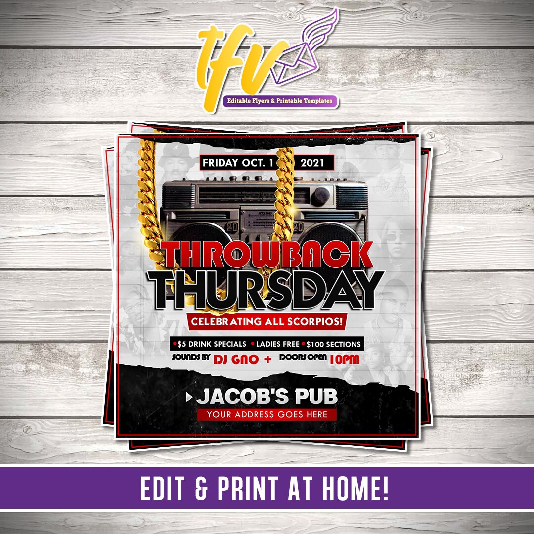 Digital Invitation Throwback Thursday Flyer, 90s Hip Hop Party, Club ...