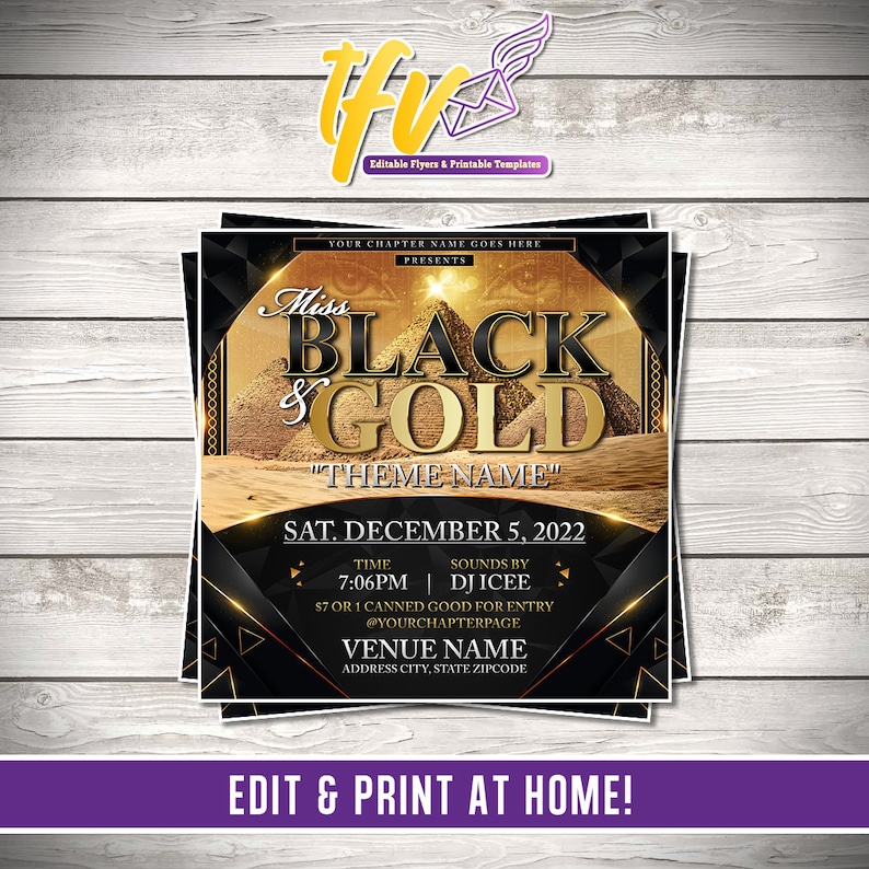 Digital Invitation Miss Black and Gold Flyer Template, Alpha Phi Alpha ...