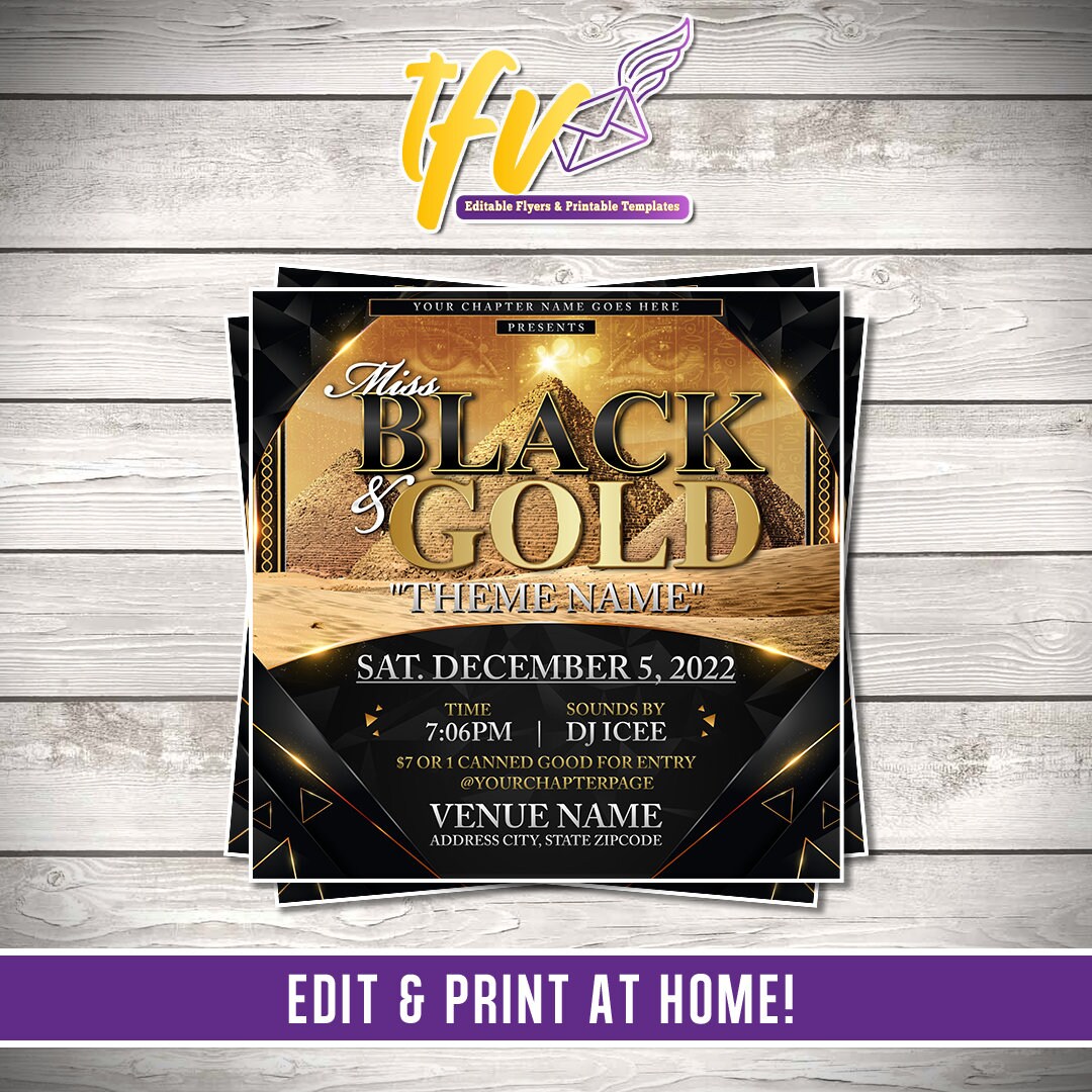 Digital Invitation Miss Black and Gold Flyer Template, Alpha Phi Alpha ...