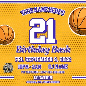 Digital Invitation Los Angeles Laker Theme Birthday Invitation ...
