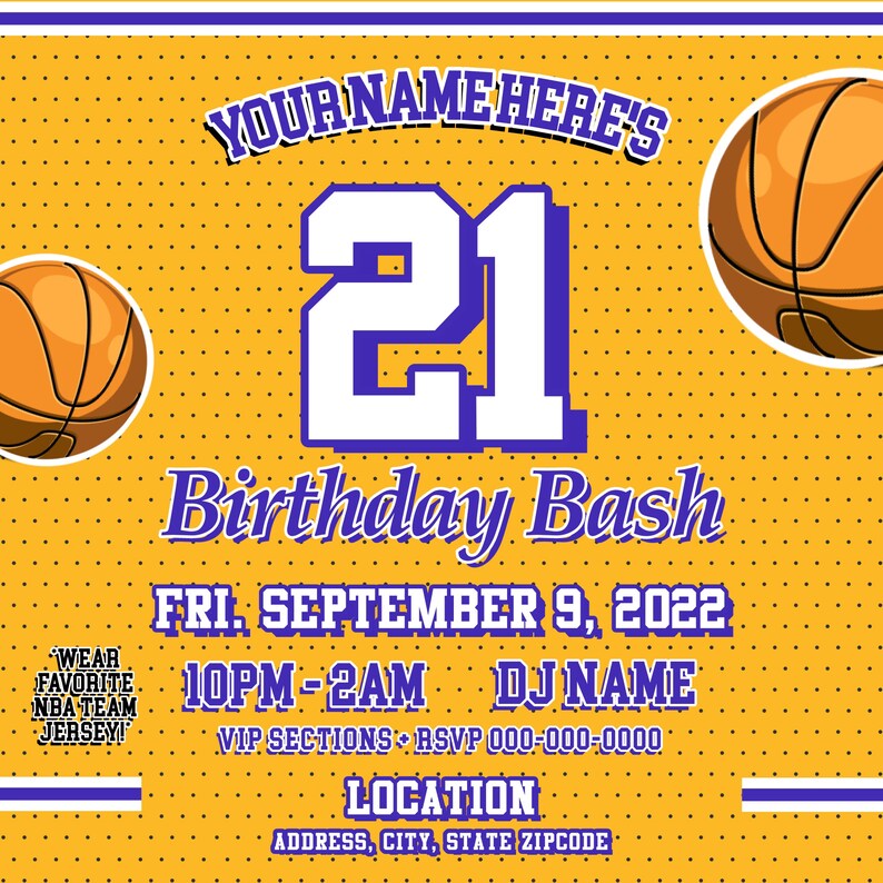 Digital Invitation Los Angeles Laker Theme Birthday - Etsy