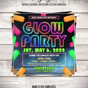 Editable Glow Party Flyer, Instant Download, Glow in the Dark ...