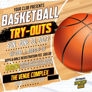 Basketball Try Outs Flyer, Basketball Tryouts Invitation, Basketball ...