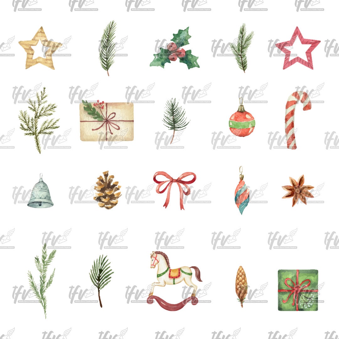 Christmas Clipart Bundle Pine Tree Vector Christmas Ball - Etsy