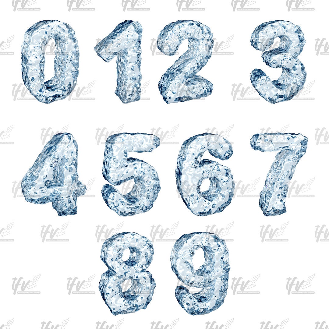 Frozen Numbers Png Bundle, Frozen Effect, Icy Numbers Png, Frozen ...