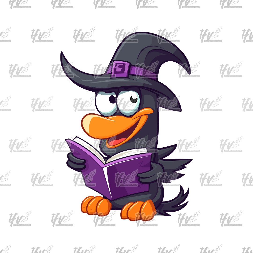 Halloween Clipart, Cute Bird With Book, Halloween PNG, Halloween, Crow ...