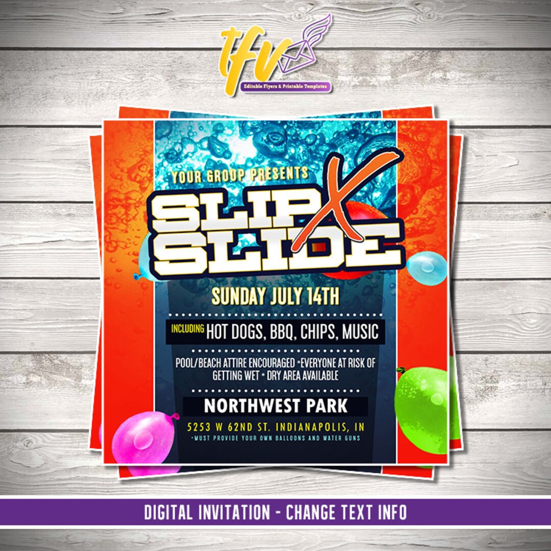 Slip X Slide, Pool Party Invitation, Water Party Invitation, Summer ...
