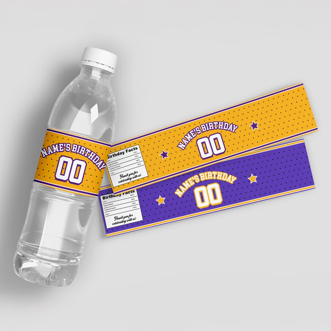 Lakers Water Bottle Wrap, Party Decor, Laker Design, 16 Oz Water Bottle ...
