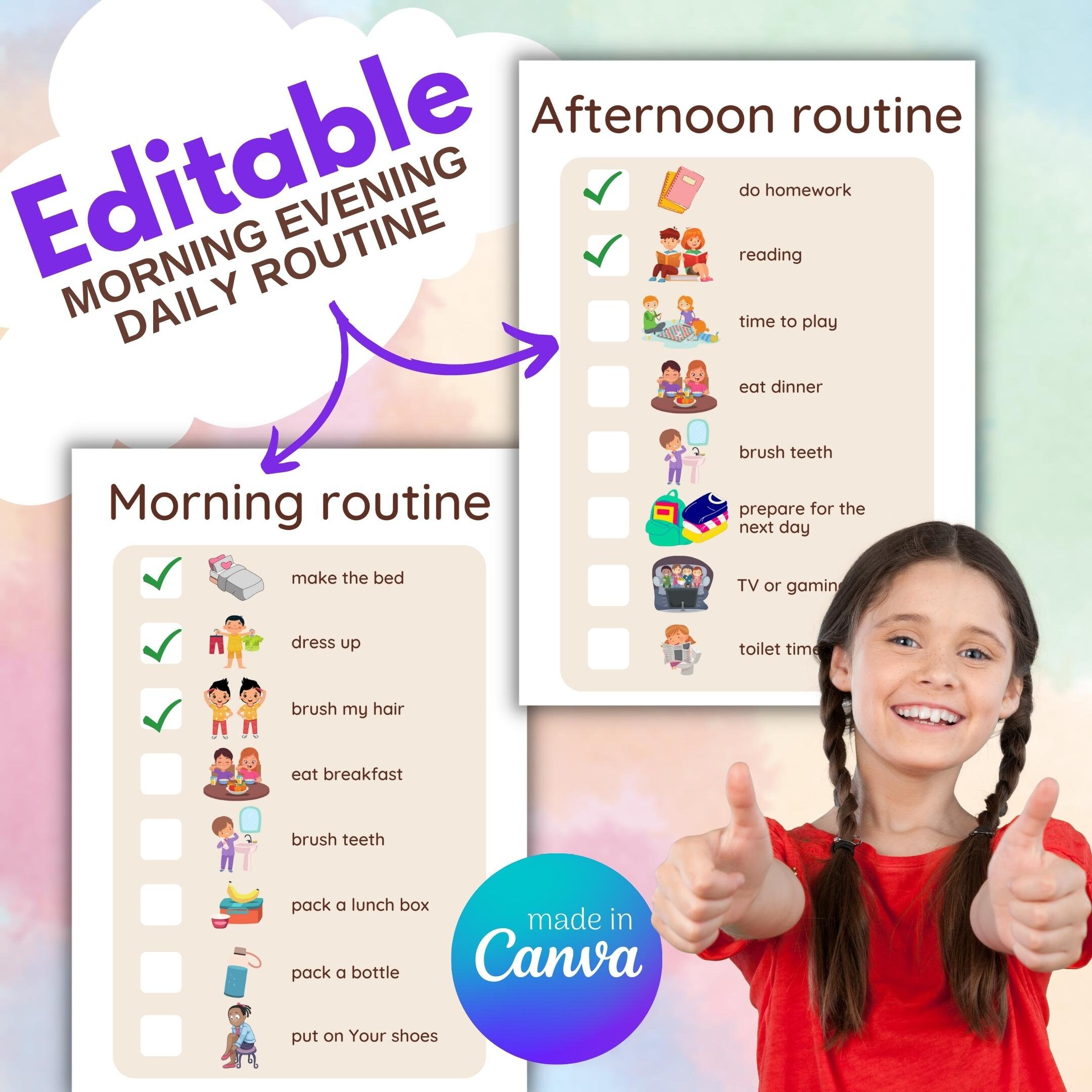 Printable kids routine chart daily Morning Bedtime Checklist - Etsy ...